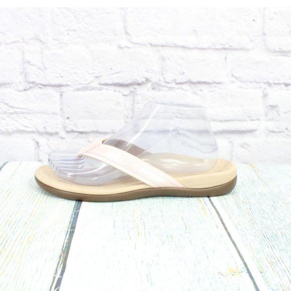 Vionic | Shoes | Vionic Pink Leather Orthotic Thong Flip Flop Low Wedge ...
